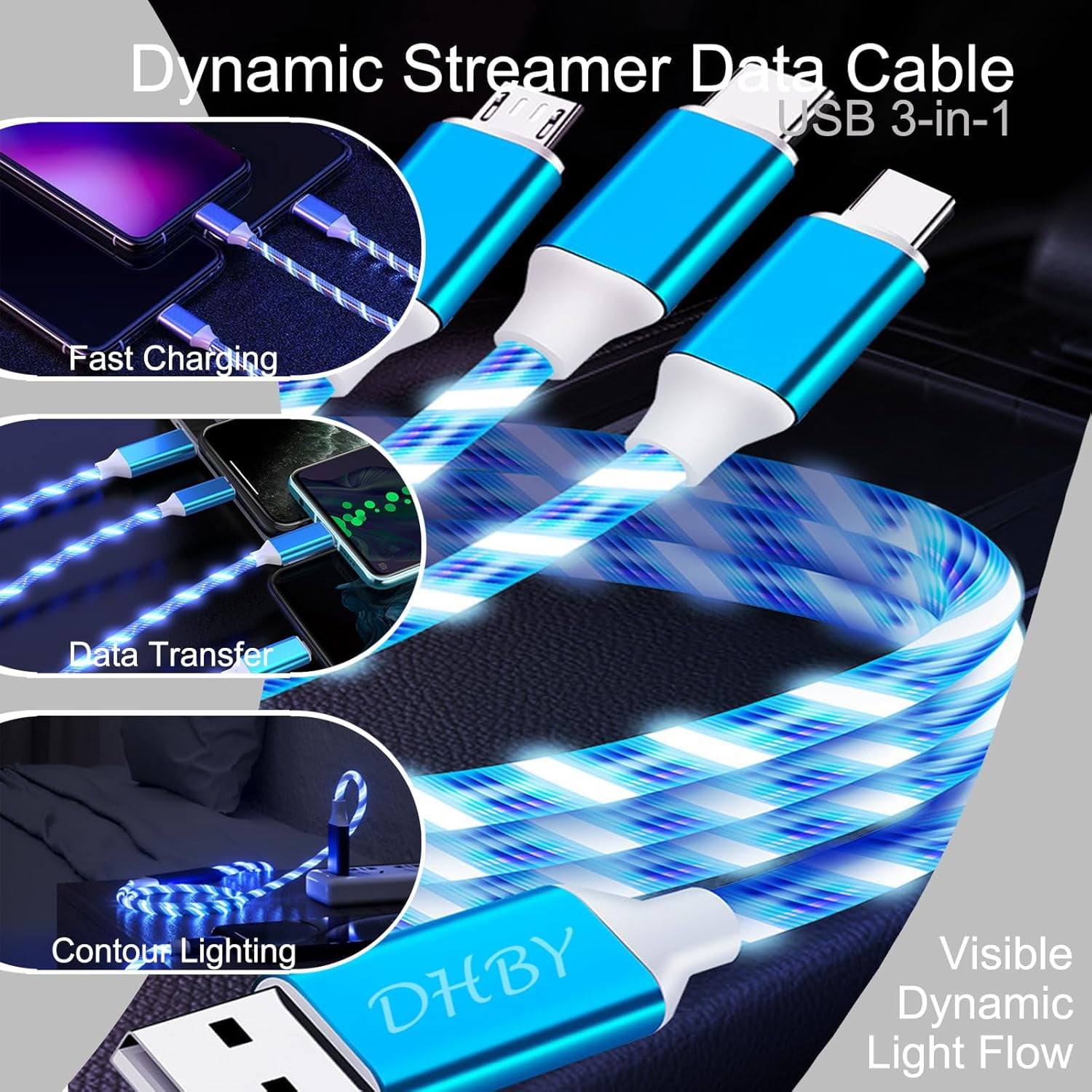 ASIASN-3 Combinations Multi Ports USB Charger Cable A to Micro USB/Type ...