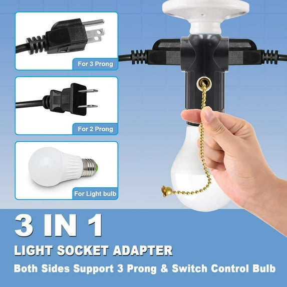 ASIASN-(3 Pack) Light Socket to Plug Adapter, Both Sides Support 3 ...