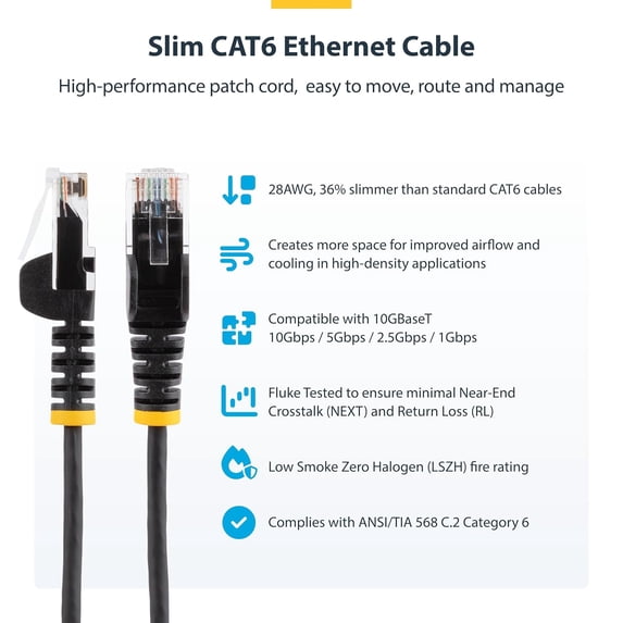 ASIASN-30ft Yellow Slim CAT6 Ethernet Cable, Snagless RJ45, LSZH, 28AWG ...
