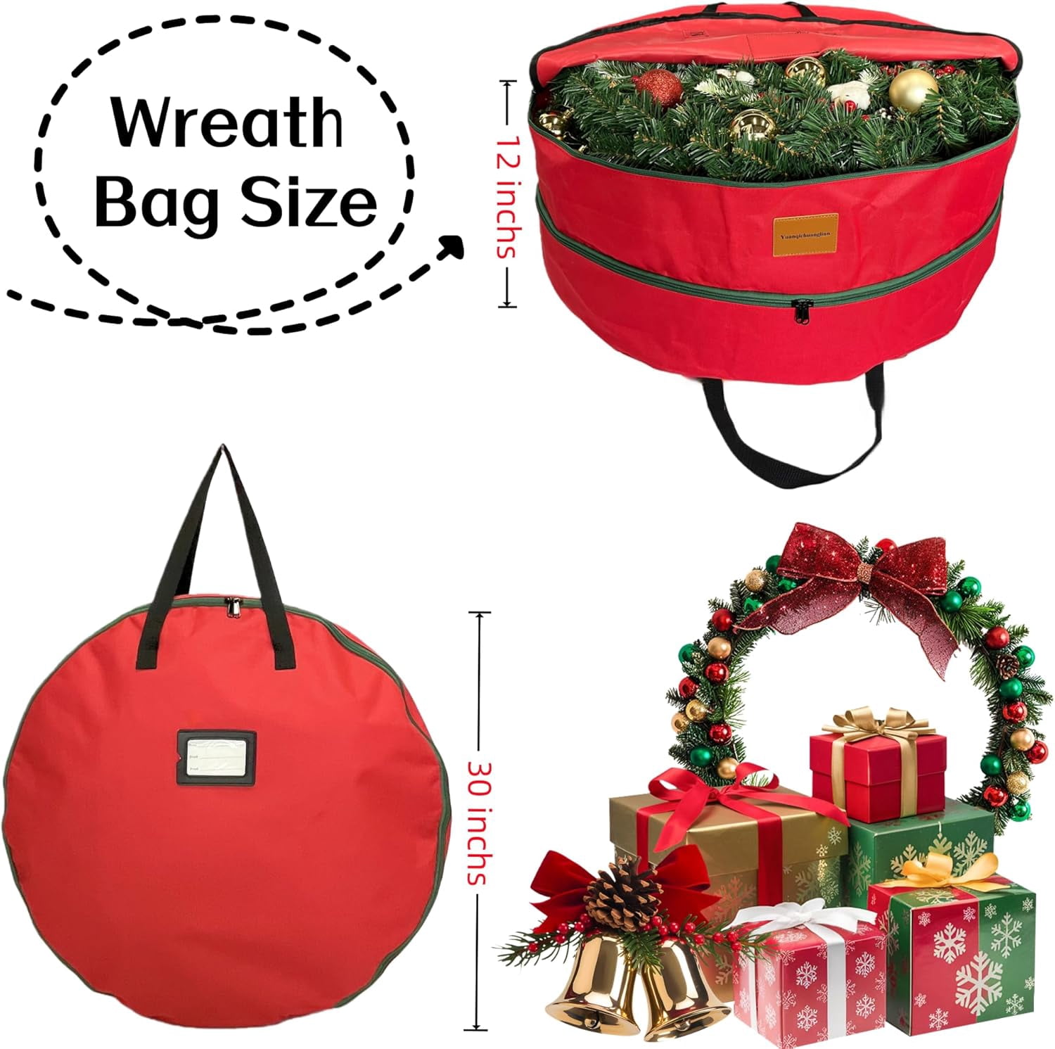 ASIASN-30x12 inchs Wreath Storage Container,Red Double storage bag ...