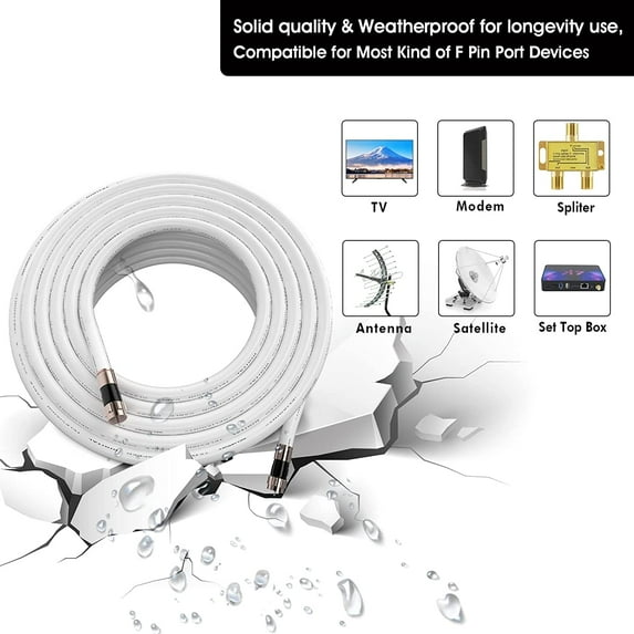 ASIASN-35ft RG6 Coaxial Cable White, 75 Ohm Coax Cable with F Connector ...