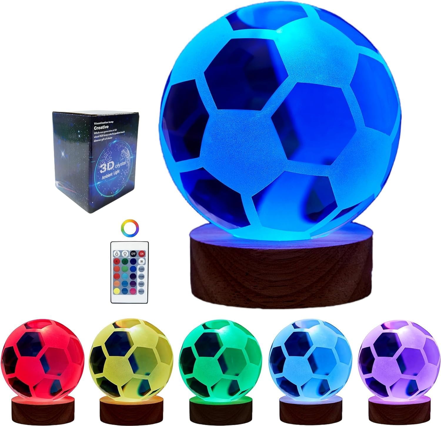 ASIASN-3D Soccer Ball Night Light, Soccer Lamp 16 Color Changing with ...