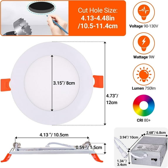 ASIASN-4 Inch LED Recessed Slim Pot Lights with Junction Box, Dimmable ...