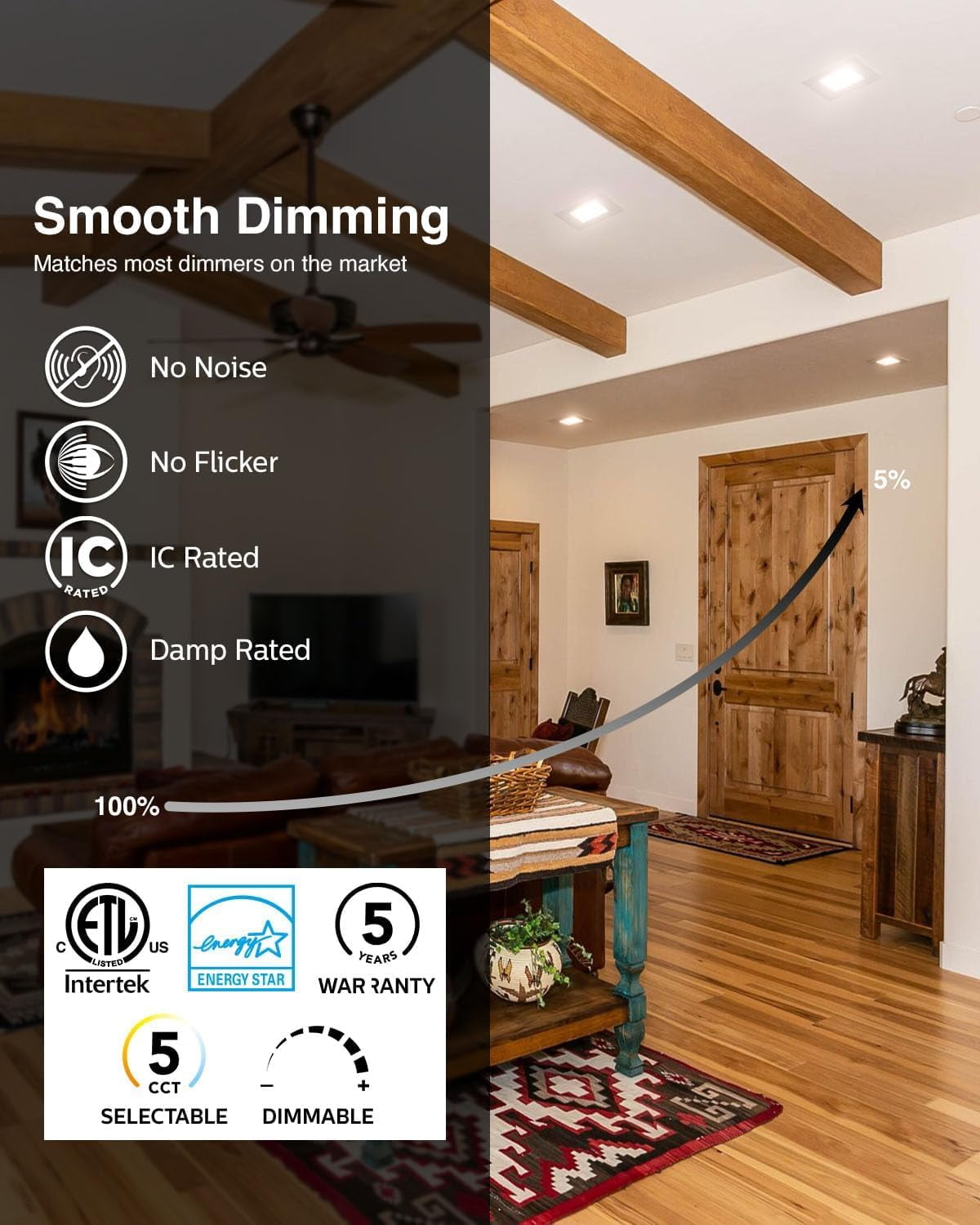 ASIASN-4 Inch Square Led Recessed Lighting 5CCT LED Recessed Light with ...