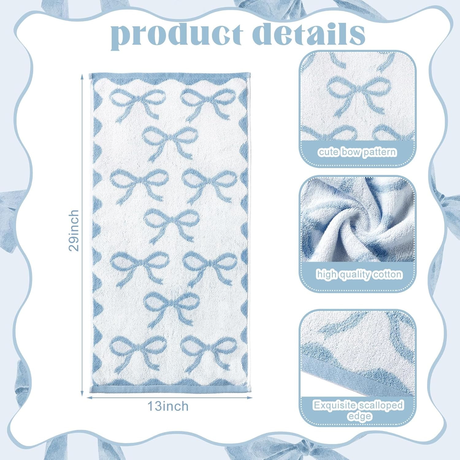 ASIASN-4 Pcs Blue Bow Hand Towels for Bathroom 13 x 29'' Soft 100% ...