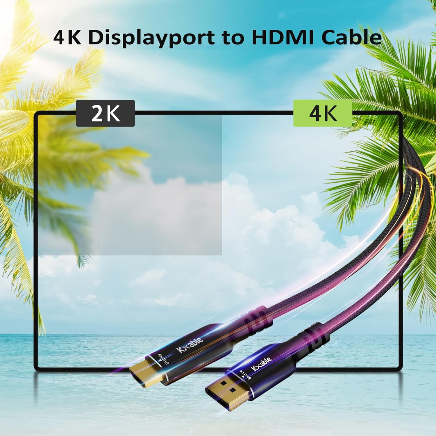 ASIASN-4K DisplayPort to HDMI Cable 15 FT, Uni-Directional DP (Source ...