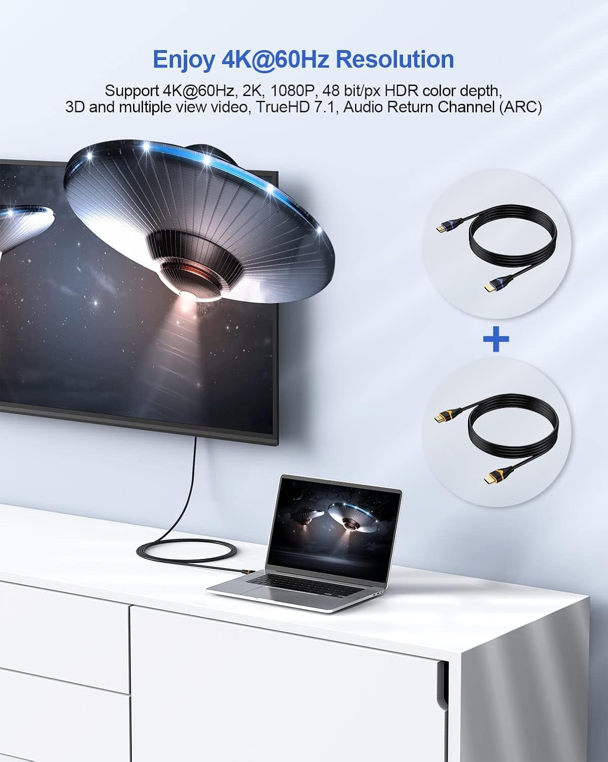 ASIASN-4K HDMI Cable 15 FT 2-Pack, High Speed HDMI to HDMI Cable 15 ...