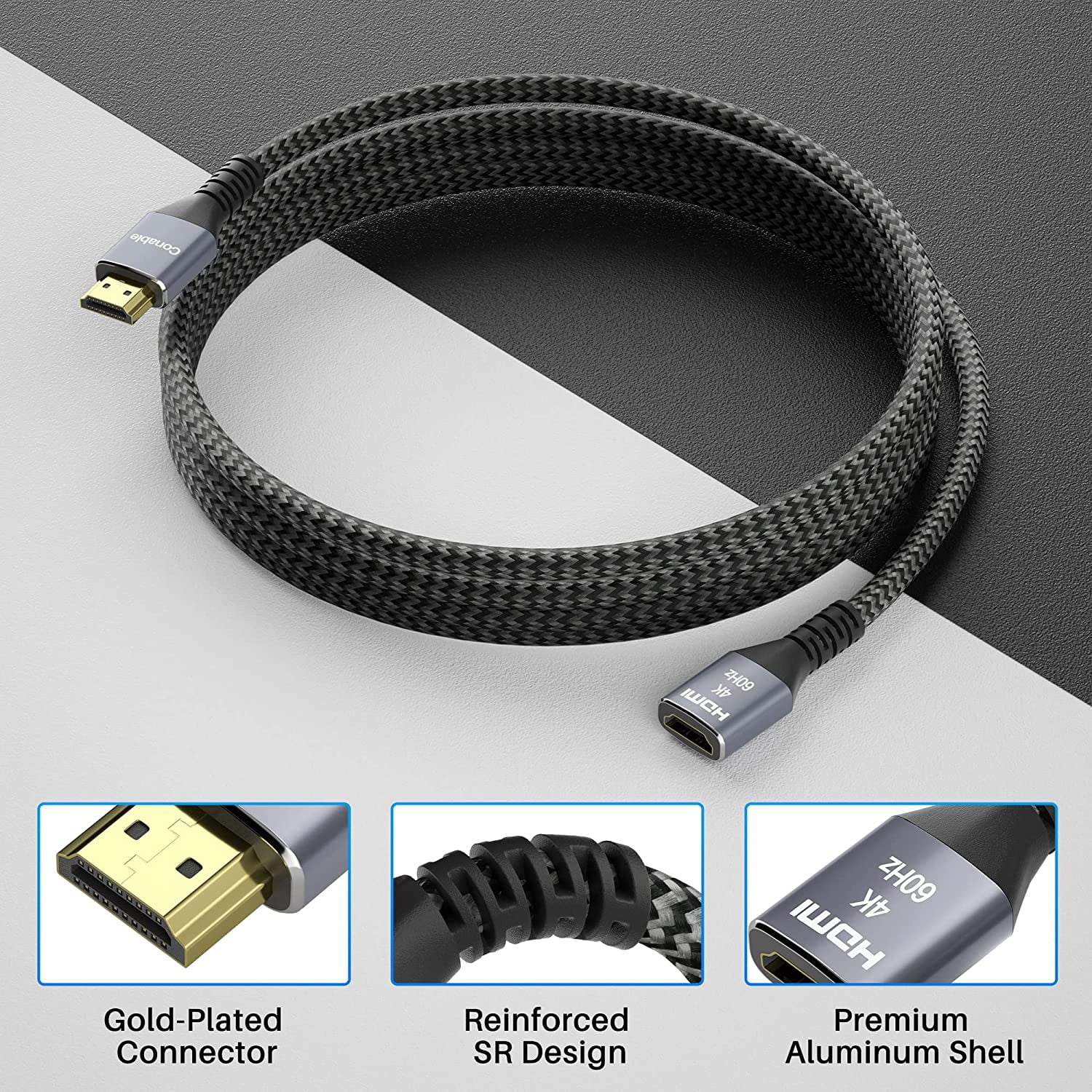 ASIASN-4K HDMI Extension Cable 15 Feet, HDMI 2.0 Braided Extender Male to Female Cord, Pure ...