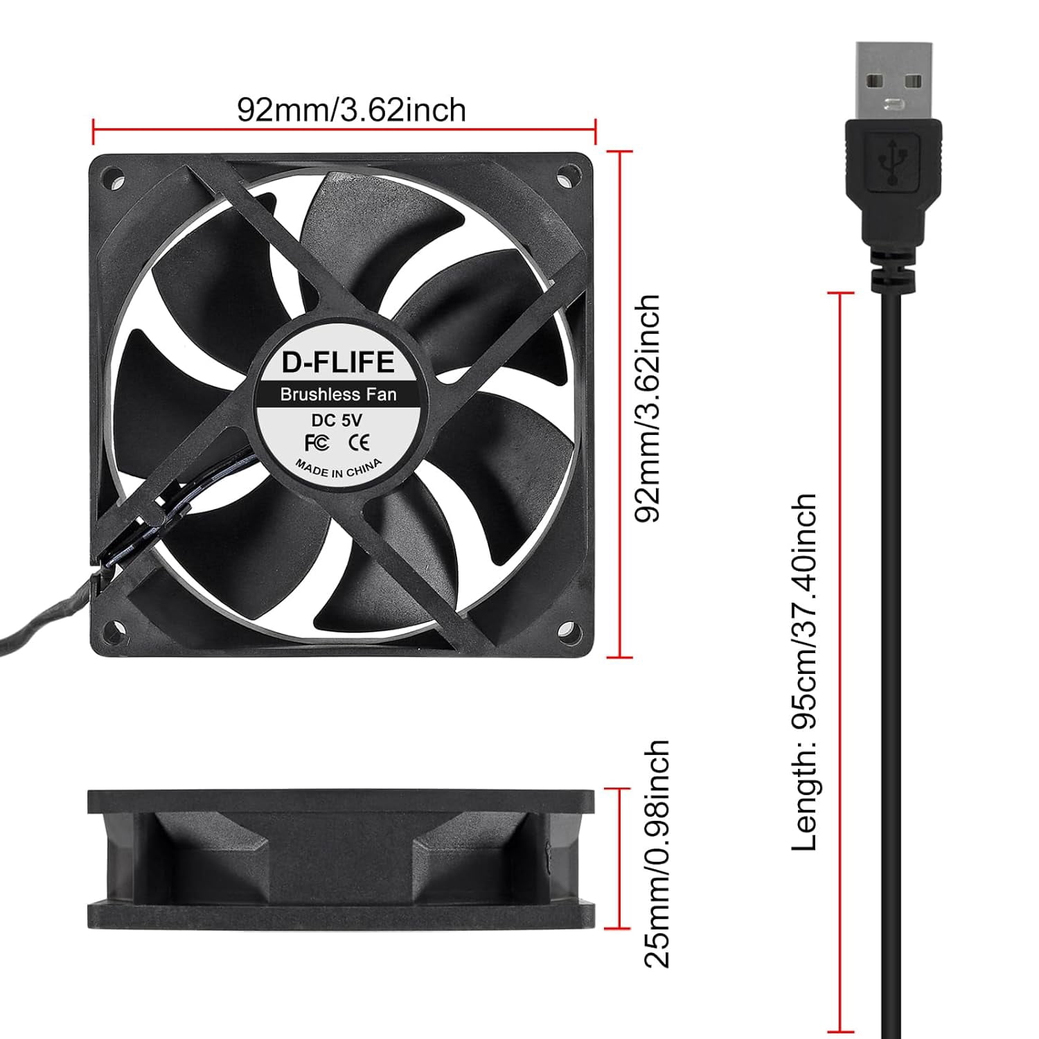 ASIASN-4pcs 9225 92mm x 92mm x 25mm DC 12V 2Pin Computer Fan High Speed ...