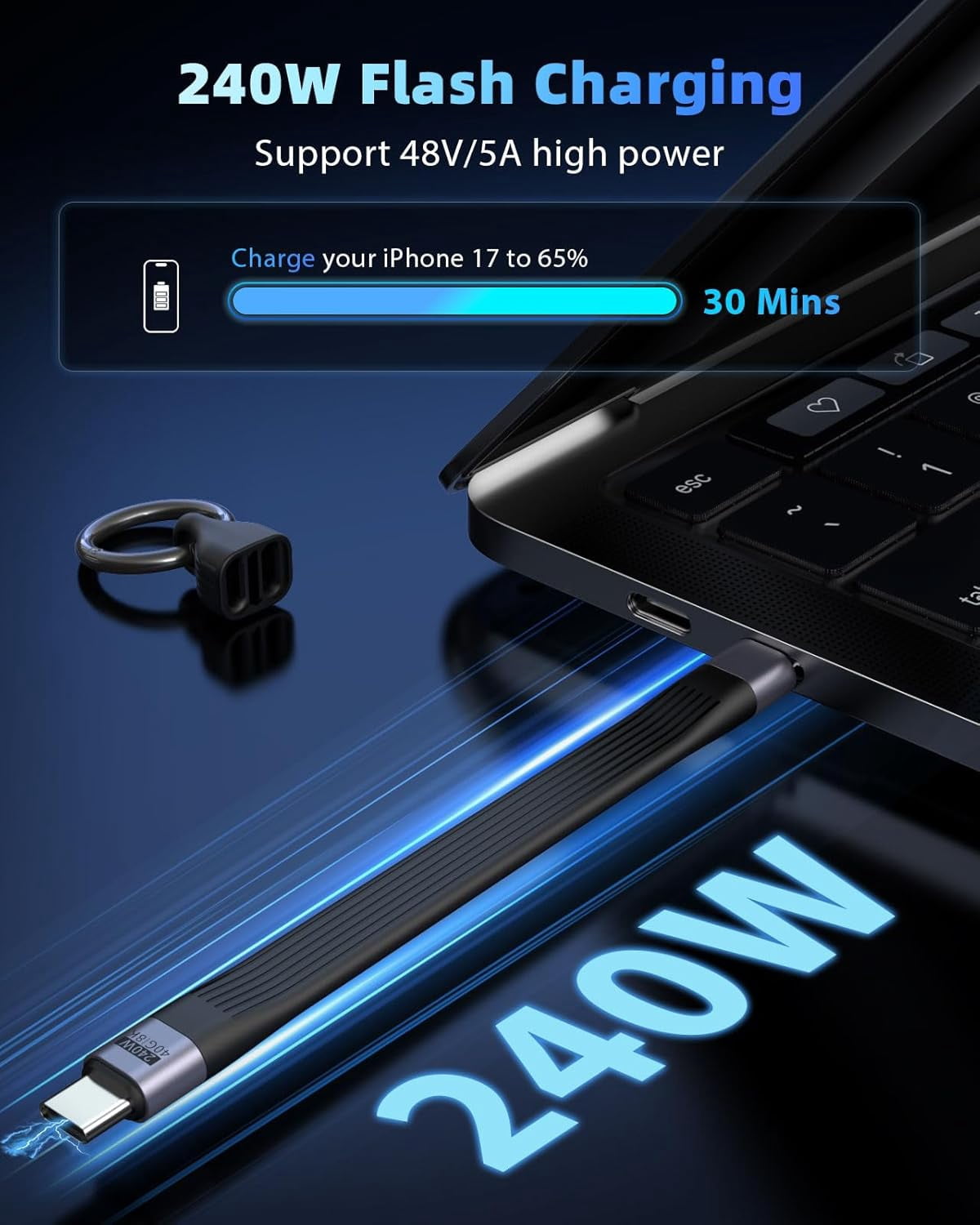 ASIASN-5 Inch Short USB C Cable Keychain - 240W, 40Gbps, 8K@60Hz - USB ...