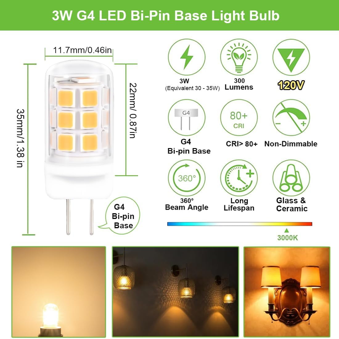 ASIASN-5 PCS -120V G4 LED Light Bulbs 3W JC Bi-Pin Base(Not Low Voltage ...