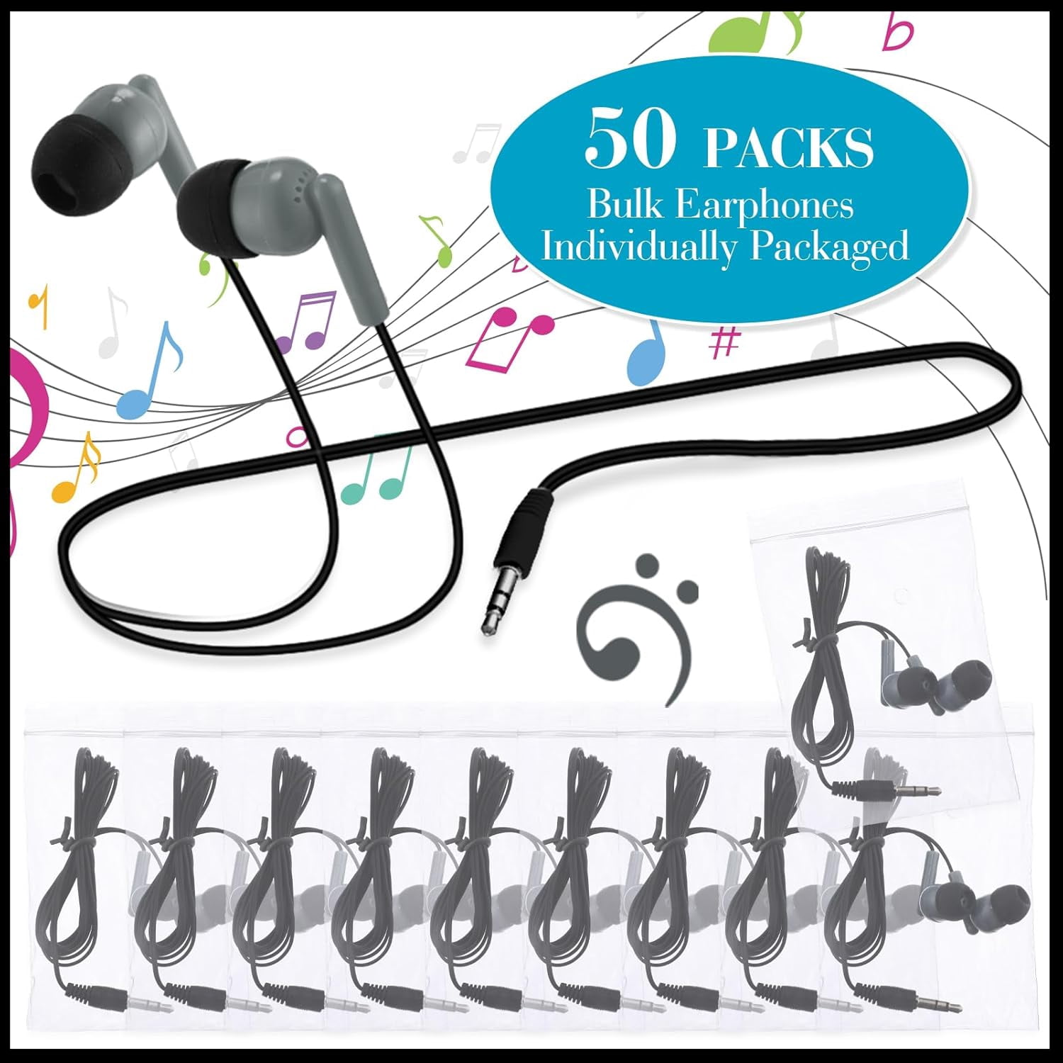 ASIASN-50 Pack Wired Earbuds Bulk for Classroom Ear Headphones Wired ...