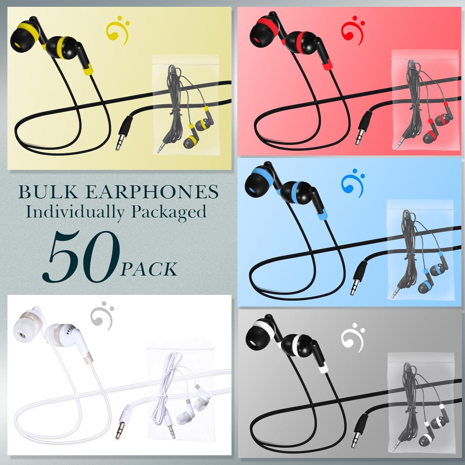 ASIASN-50 Pack Wired Earbuds Bulk for Classroom Ear Headphones Wired ...