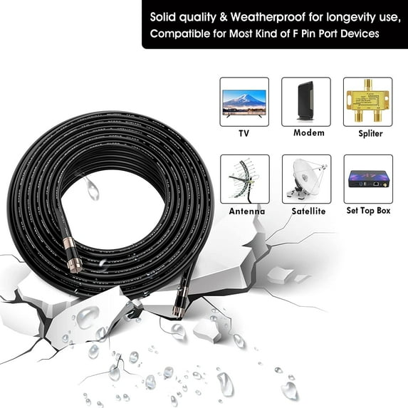 ASIASN-50ft RG6 Coaxial Cable Black, 75 Ohm Coax Cable with F Connector ...