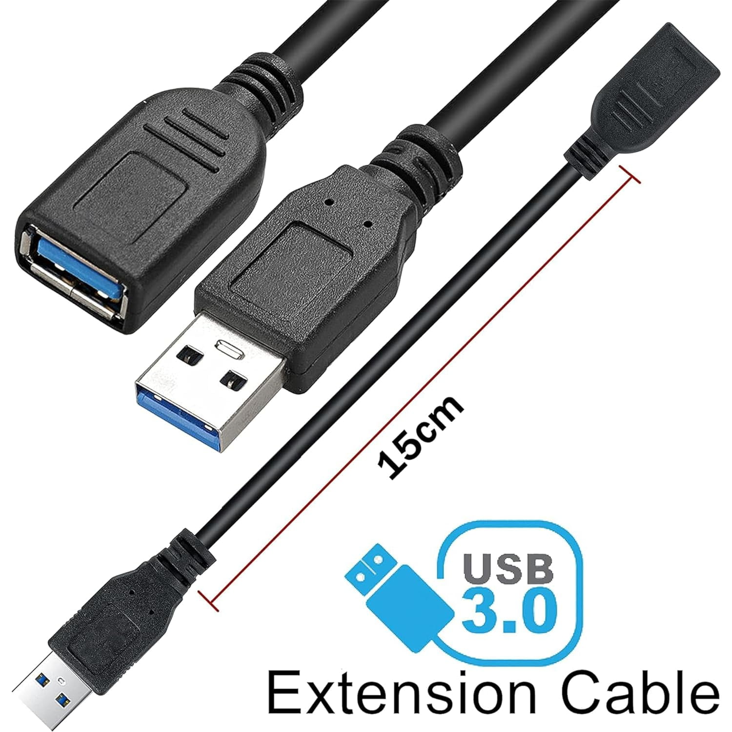 ASIASN-6 Pack 15cm Short USB 3.0 Male A to Female A Extension Cable ...