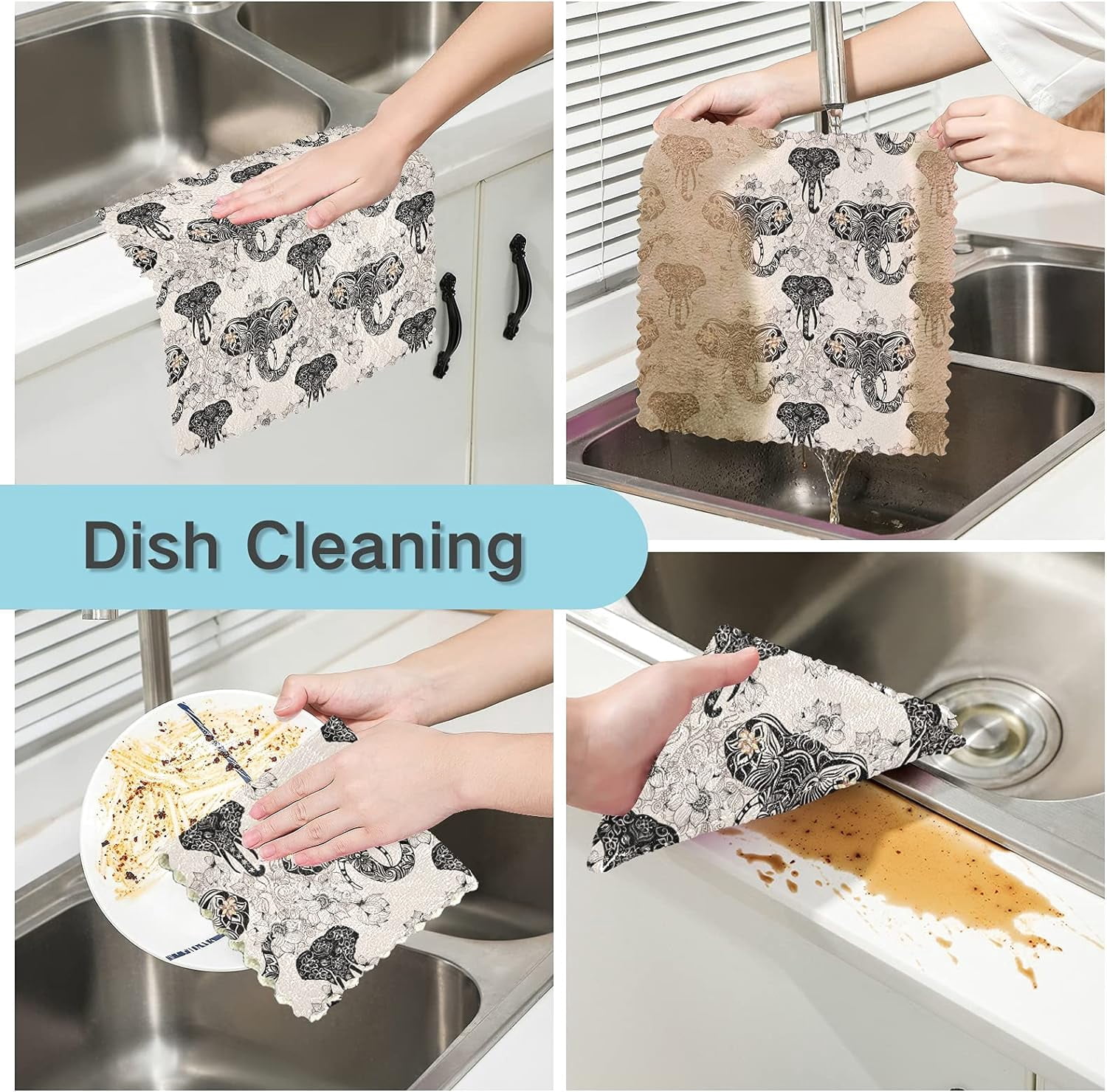 ASIASN-6 Pack Dish Cloths for Washing Dishes, Elephant Head Dish Towel ...