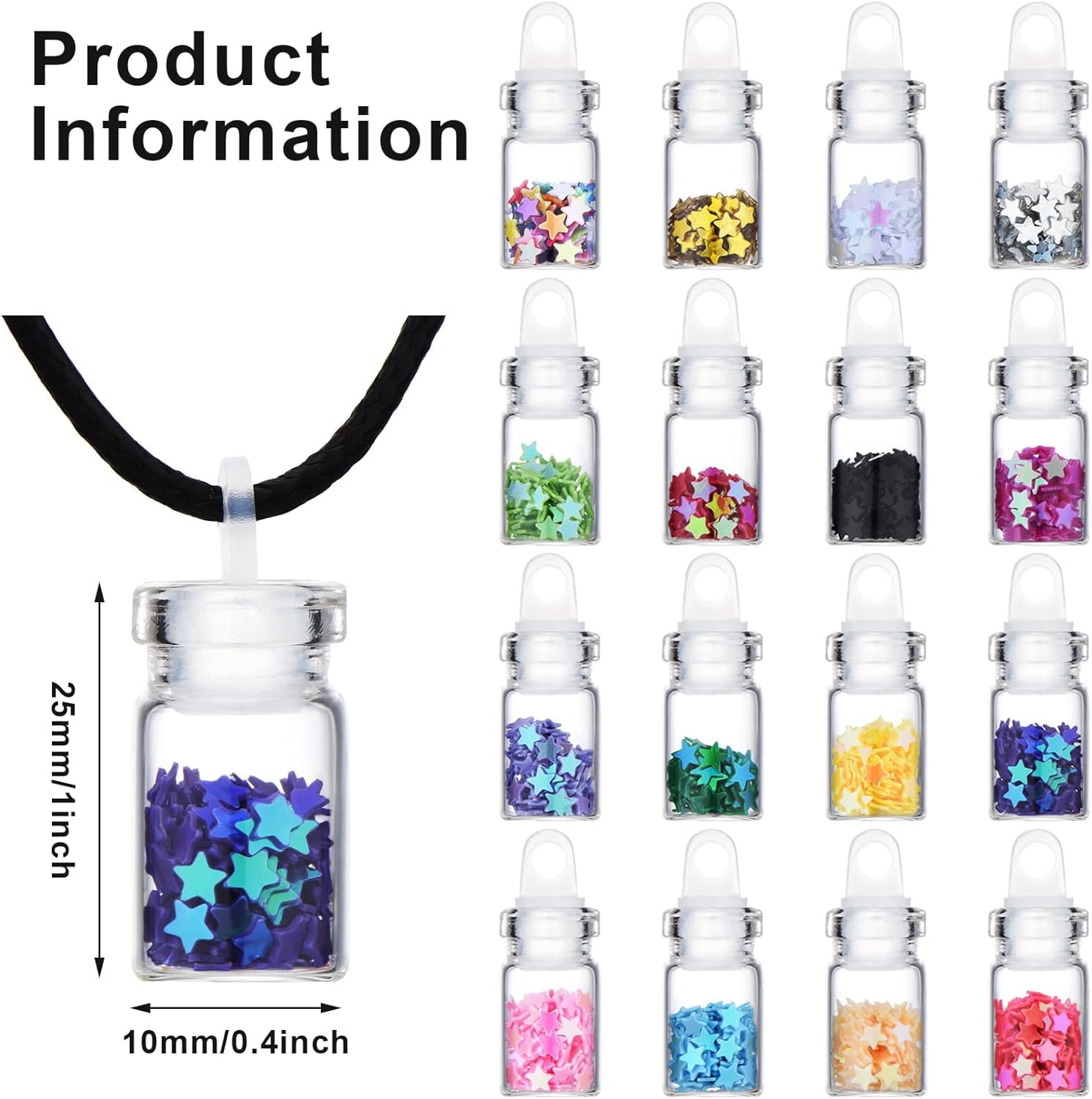 ASIASN-64 Pieces Pixie Necklaces Confetti Dust Bottles Mini Glass ...