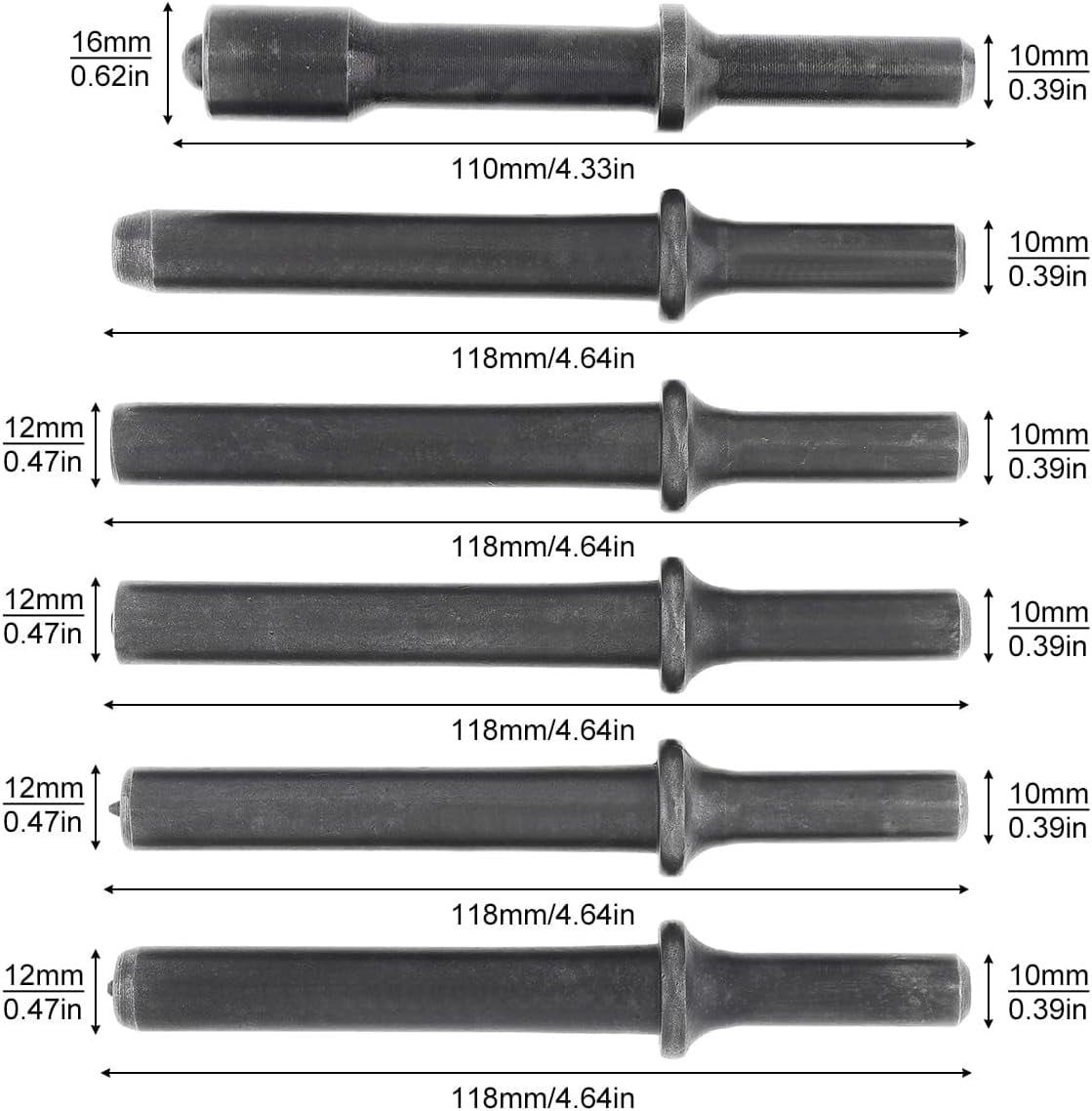 ASIASN-6pcs Air Hammer Impact Head Set, 45# Hardened Steel Pneumatic ...