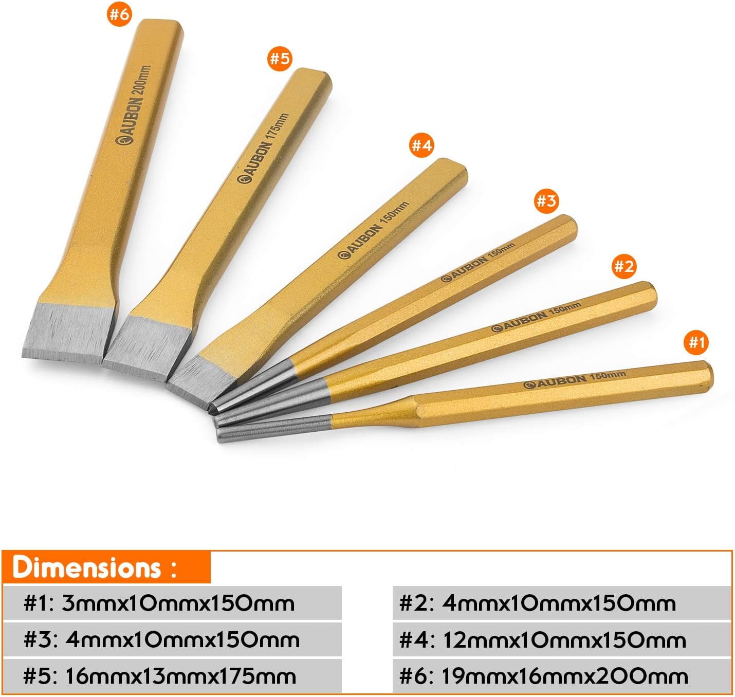 ASIASN-6pcs Cold Chisel Set - Flat, Center, Cylindrical, Metal Chisel ...