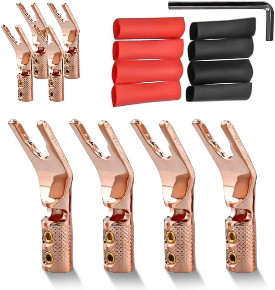 ASIASN-8 Pcs DIY Y Plugs Pure Copper Speaker Spade Connectors Y Plug ...