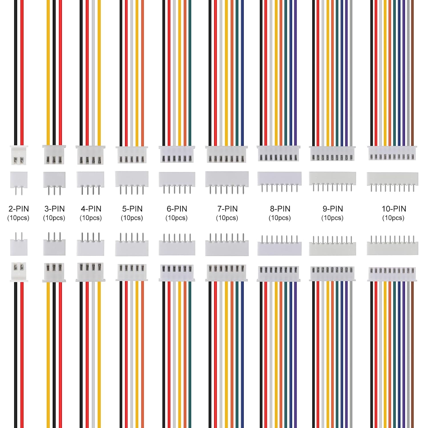 ASIASN-90Pairs JST-XH Connector Kit, XH 2.54mm 2/3/4/5/6/7/8/9/10 Pin ...