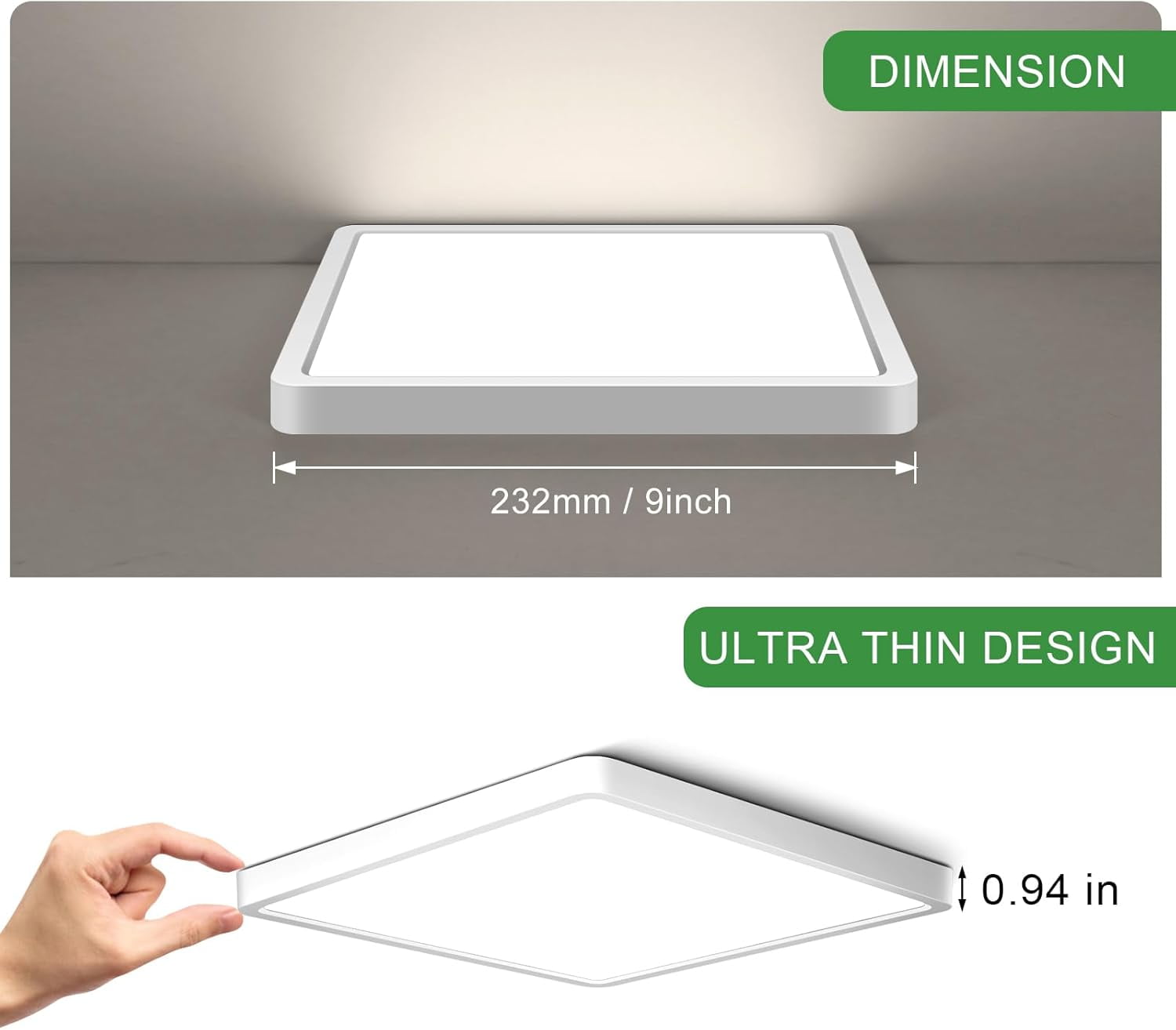 ASIASN-9Inch 18W Square LED Ceiling Light Fixtures Flush Mount, 4000K ...