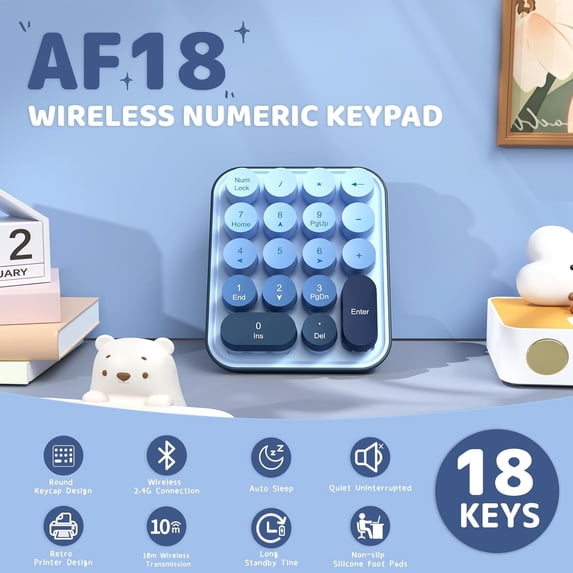 ASIASN-Ajazz AF18 Wireless Numeric Keypad, 2.4G USB Wireless Connection ...