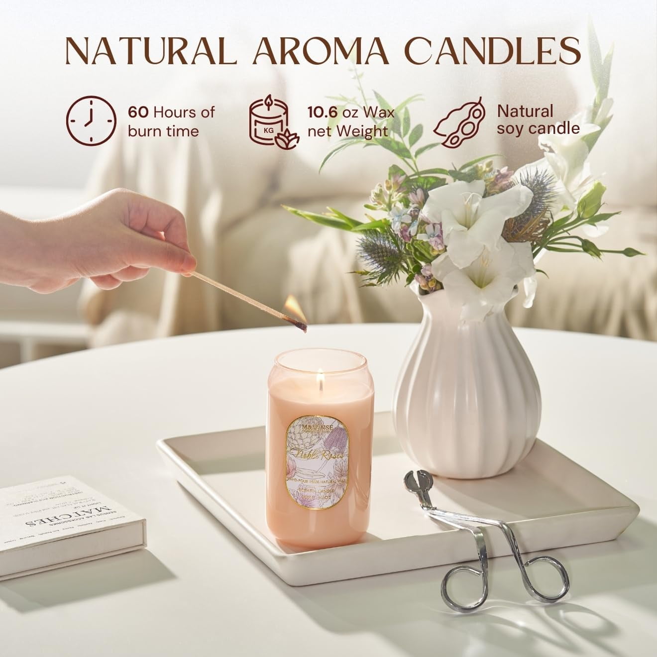 ASIASN-Aromatherapy Pink Soy Scented Candle Gift-Fresh Roses Scent, 10. ...