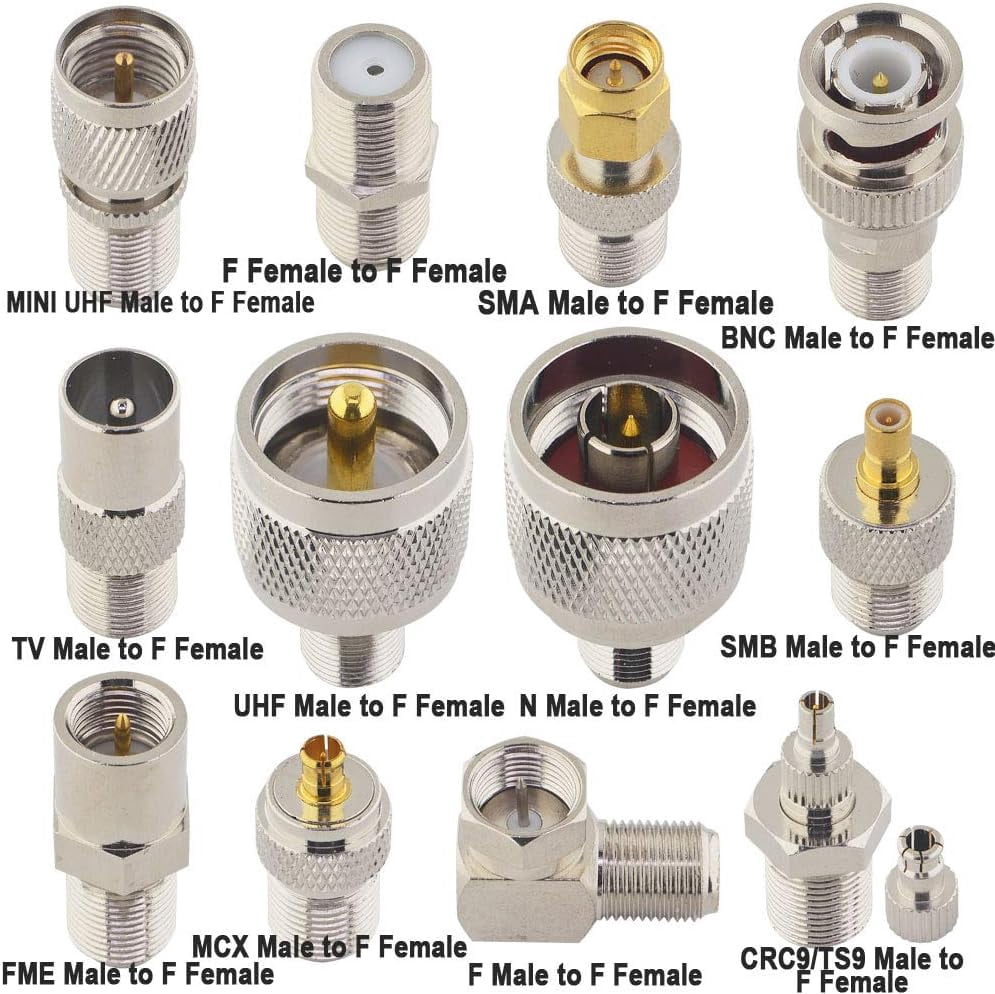 ASIASN-BOOBRIE F Type Connector Kit 12-Pack F Female to SMA/SMB/BNC/UHF ...