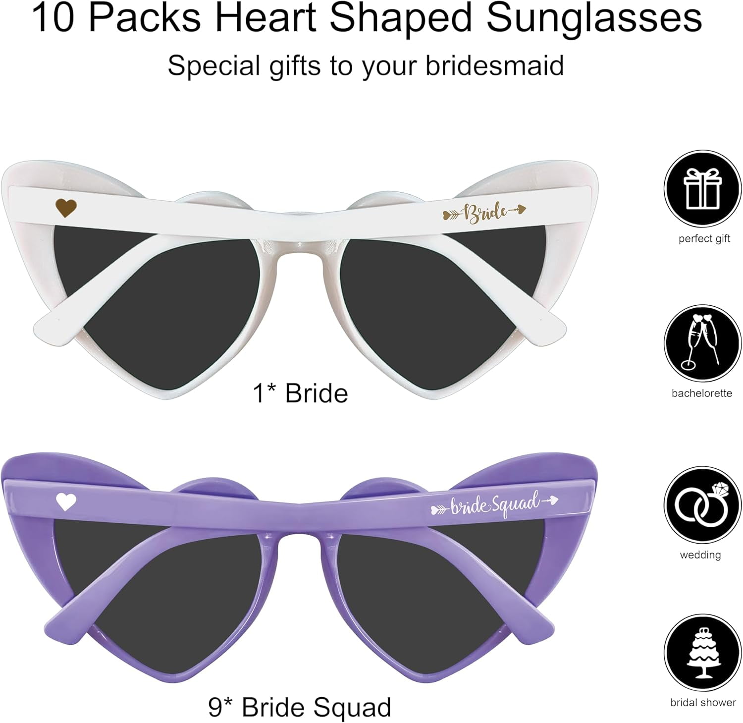 ASIASN-Bachelorette Sunglasses Heart Sunglasses 10 Packs Bride Squad ...