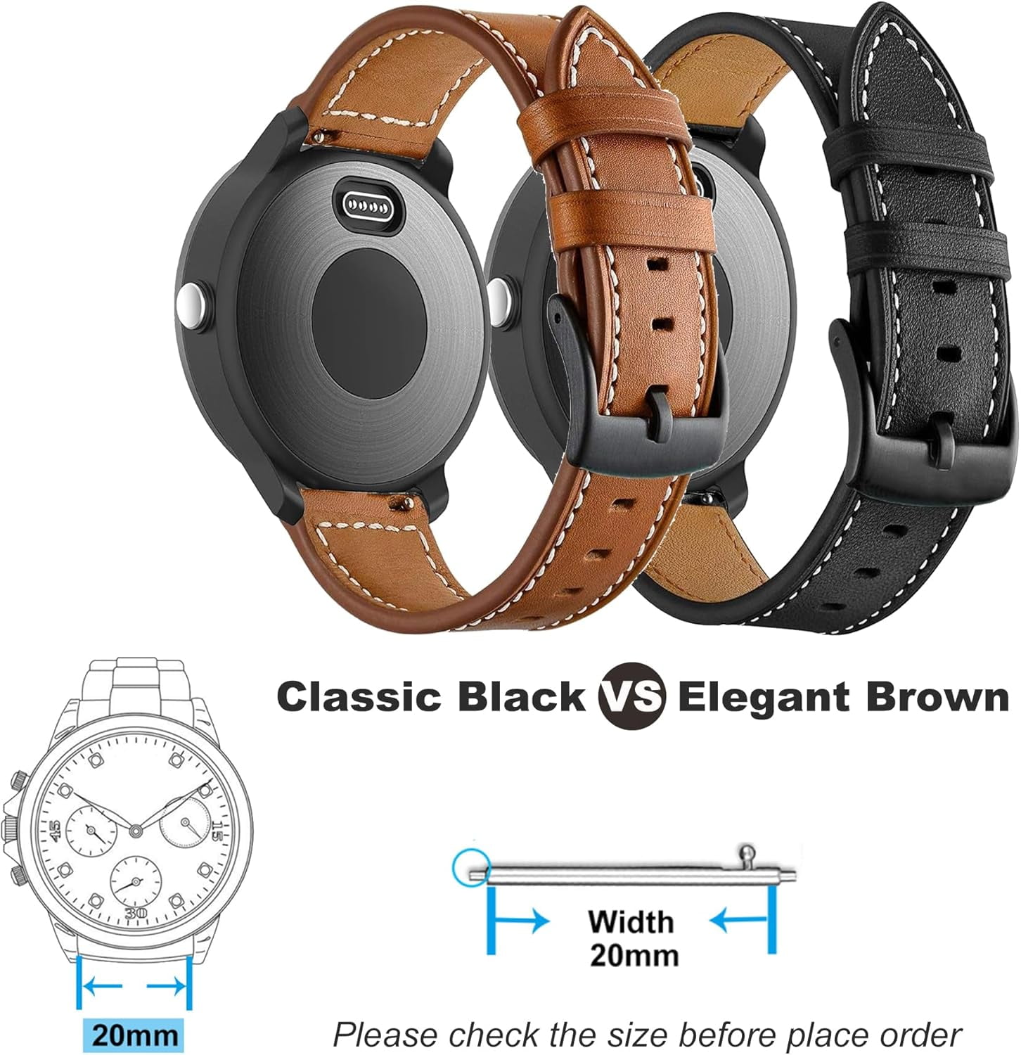 ASIASN-Bands 20mm Silicone Leather, Compatible for Garmin Vivoactive 5 ...