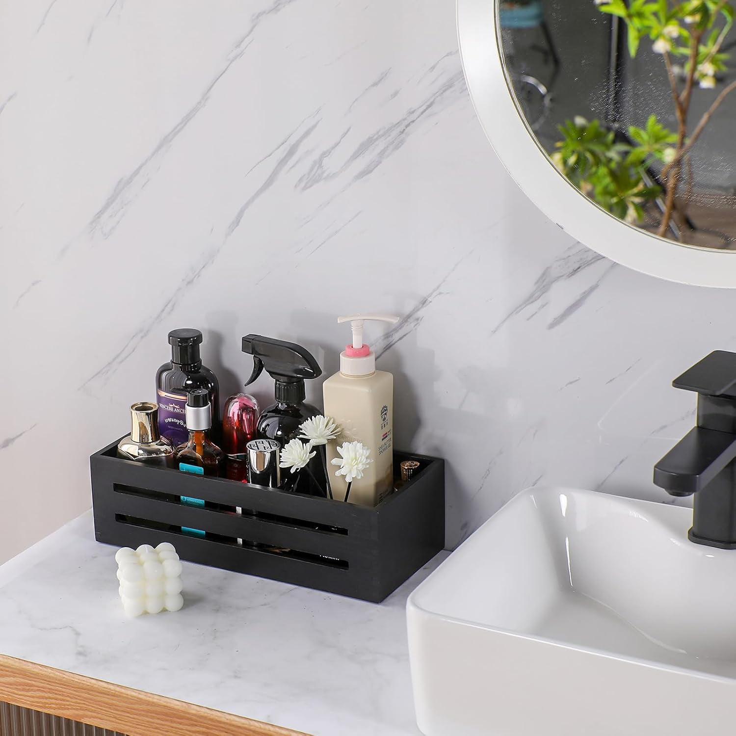 ASIASN-Bathroom Decor Box,Wooden Toilet Tank Topper Basket Tray,Back of ...