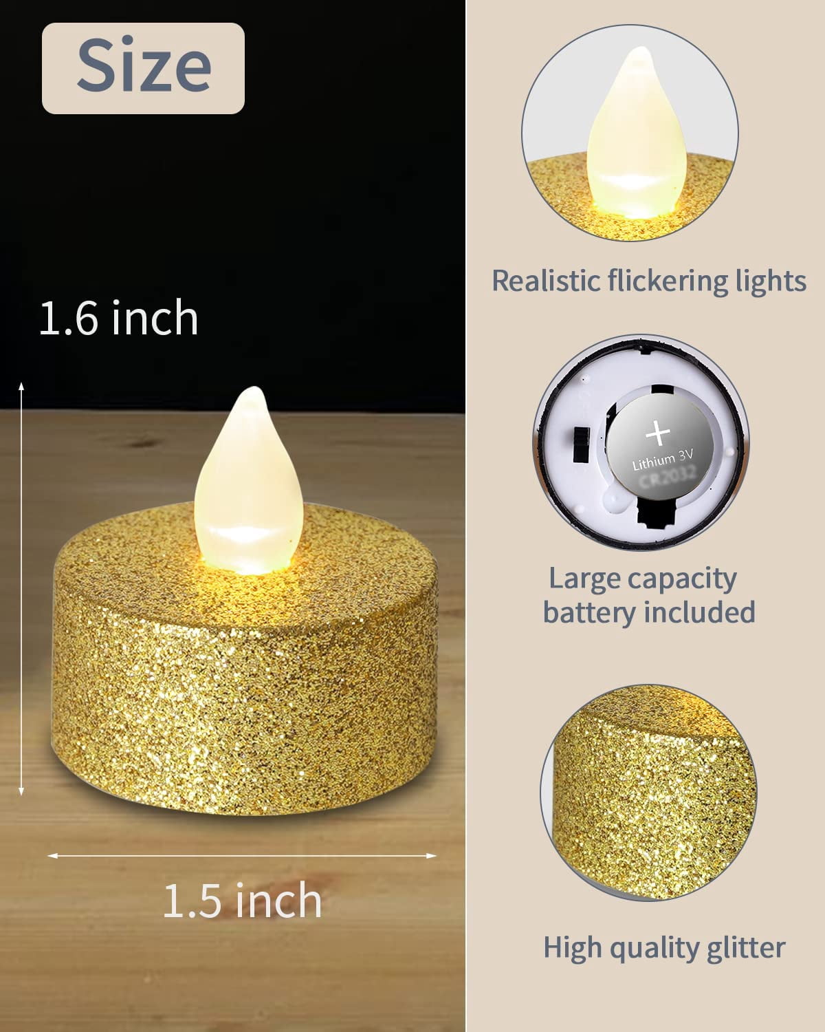 ASIASN-Battery Operated LED Tea Lights,24 Pack Gold Flameless Votive ...