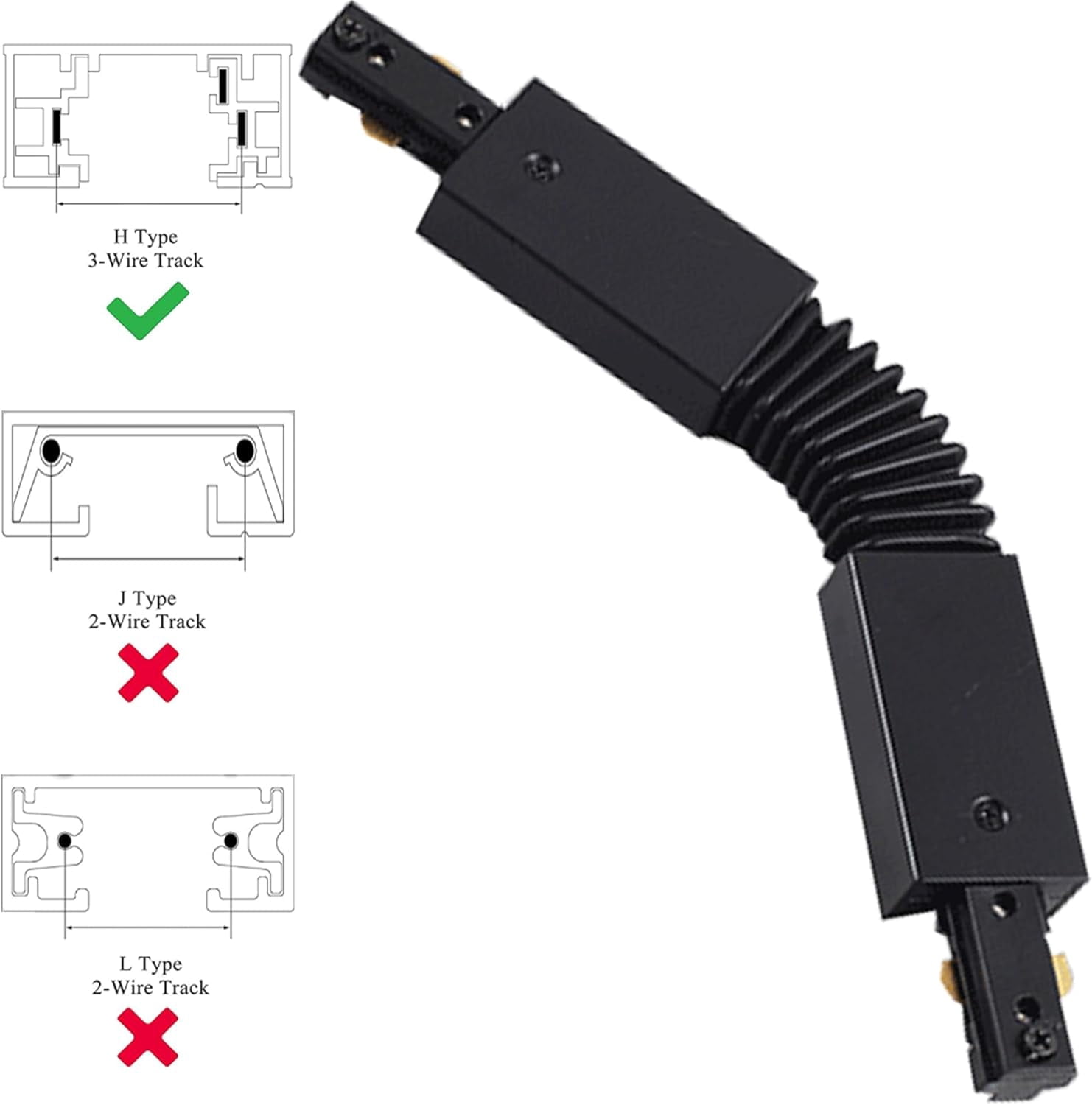 ASIASN-Black Track Connector for H Track System, H Type Track Lighting ...