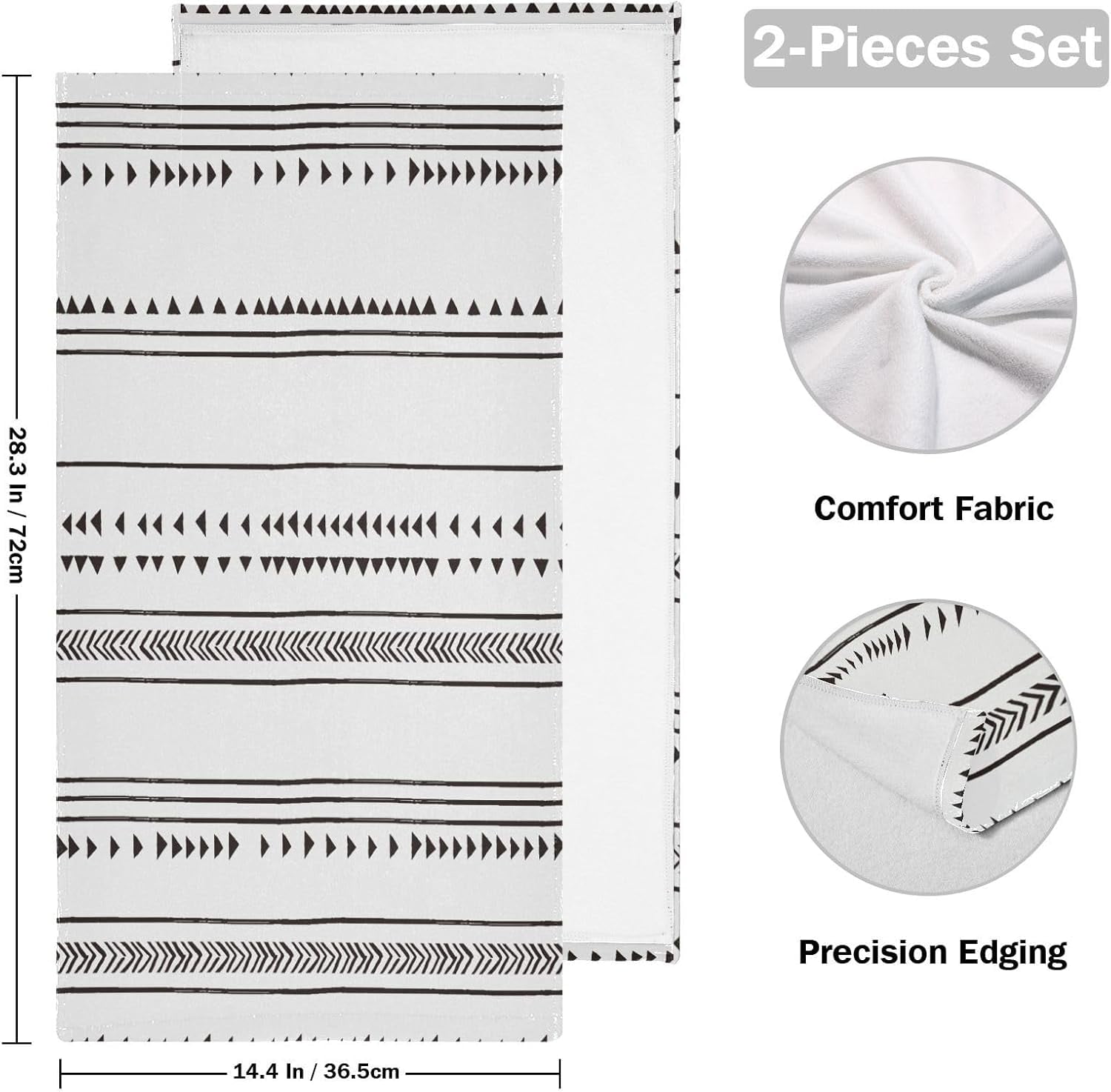 ASIASN-Black and White Boho Hand Towels for Bathroom Set of 2,Absorbent ...