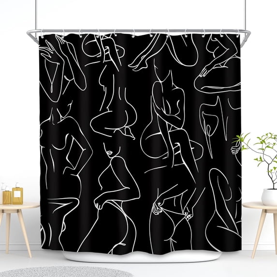 ASIASN-Black and White Shower Curtain 72Wx72L Inch Cute Modern Abstract ...