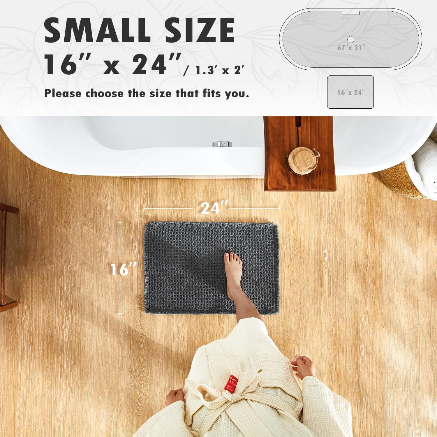 ASIASN-Boho Bathroom Rugs, Super Absorbent Non Slip Waffle Bath Mat ...