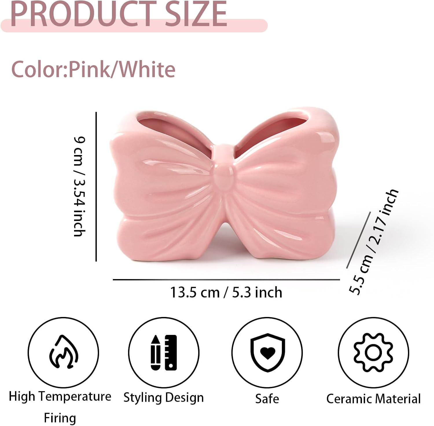 ASIASN-Bow Toothbrush Holder, Pink Ceramic Multi-Purpose 2-Section ...