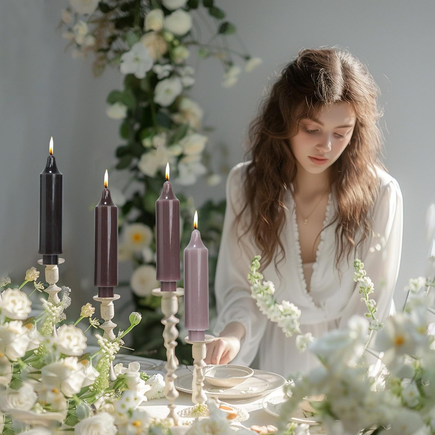 ASIASN-Brown Short Taper Candle Stick Dripless Dinner Candle for ...