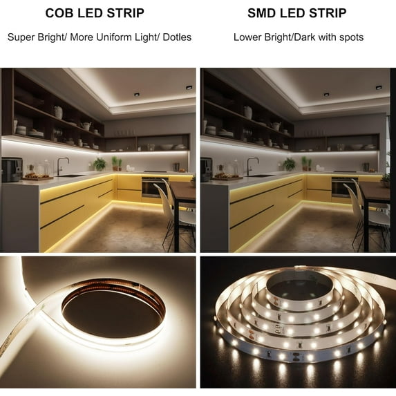 ASIASN-COB LED Strip Lights with Remote, 24V 9.84ft Natural White ...