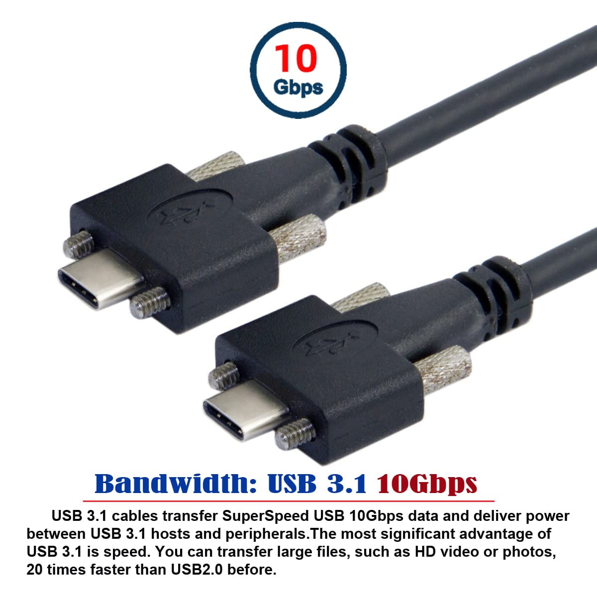 ASIASN-Cable USB-C USB 3.1 Type-C Dual M2 Screws Locking to Locking USB-C 10Gbps Data Cable ...