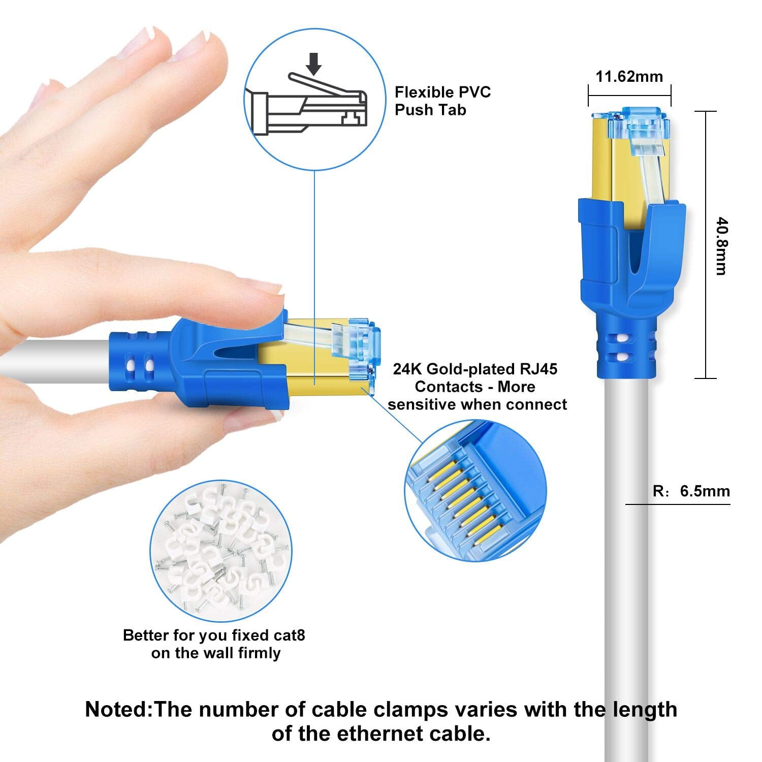 ASIASN-Cat 8 Ethernet Cable 15 ft, 26AWG 40Gbps 2000Mhz Ultra Speed ...