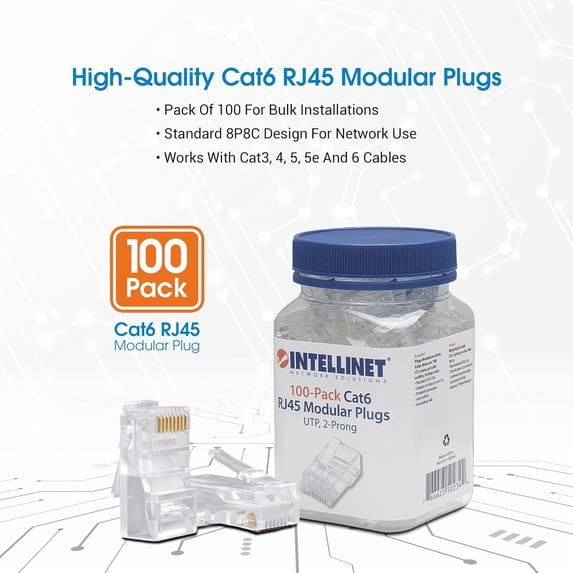 ASIASN-Cat6 RJ45 Connector Ends Set Modular Plugs 100 pcs - Stranded ...