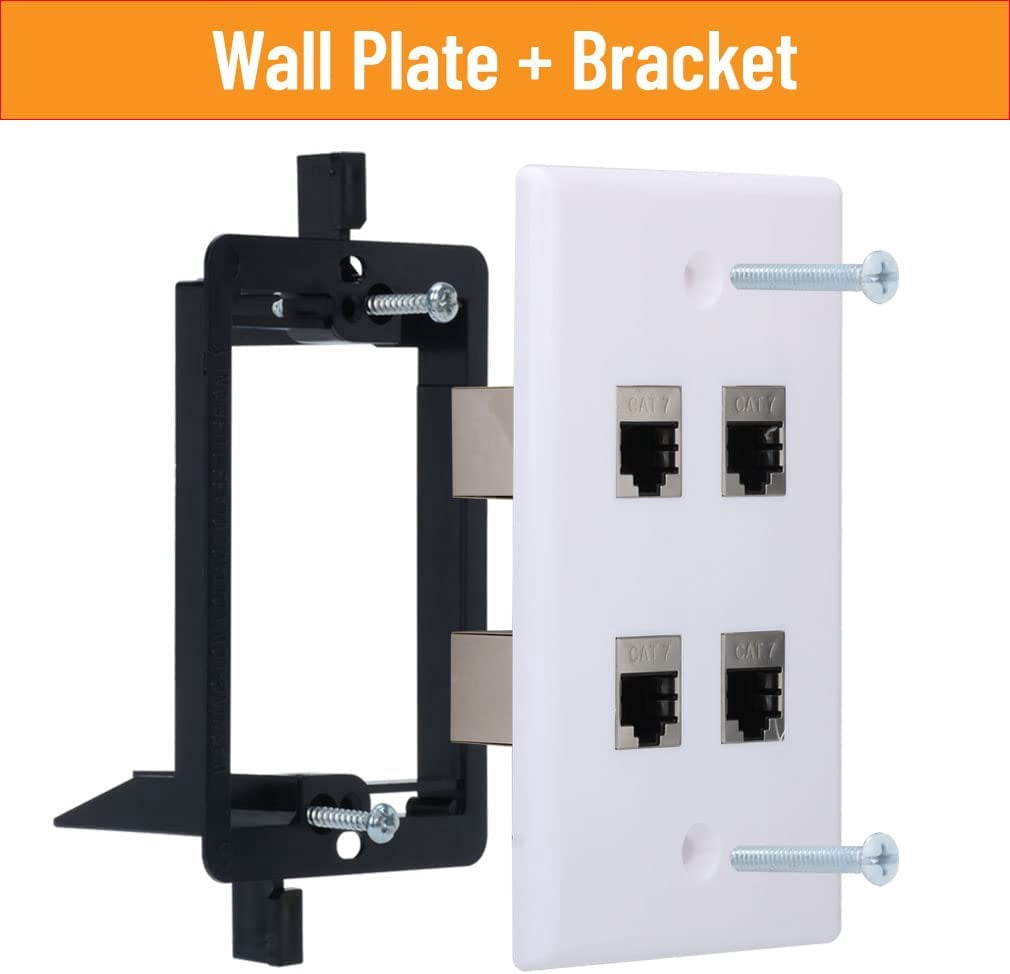 ASIASN-Cat7 Keystone Wall Plate 4 Port, 1 Gang RJ45 Wall Plate with Ca7 ...