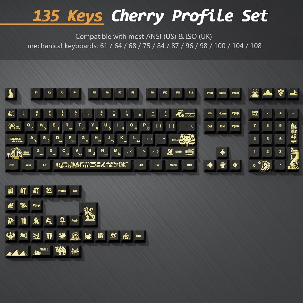 ASIASN-Cherry Profile PBT Keycaps,135 Keys Keycap Set, Dye-Sublimation ...