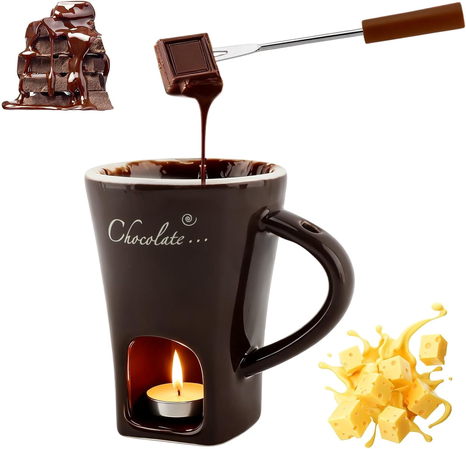 ASIASN-Chocolate Melting Cup Set, Fondue Mug Mini Ceramic Multifunction ...