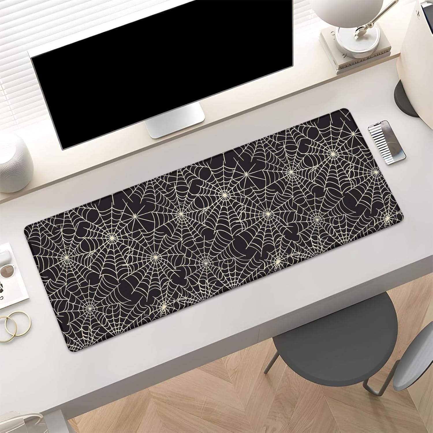 ASIASN-Cobweb Pattern Gaming Mouse Pad, Dark Aesthetic Large Desk Mat ...