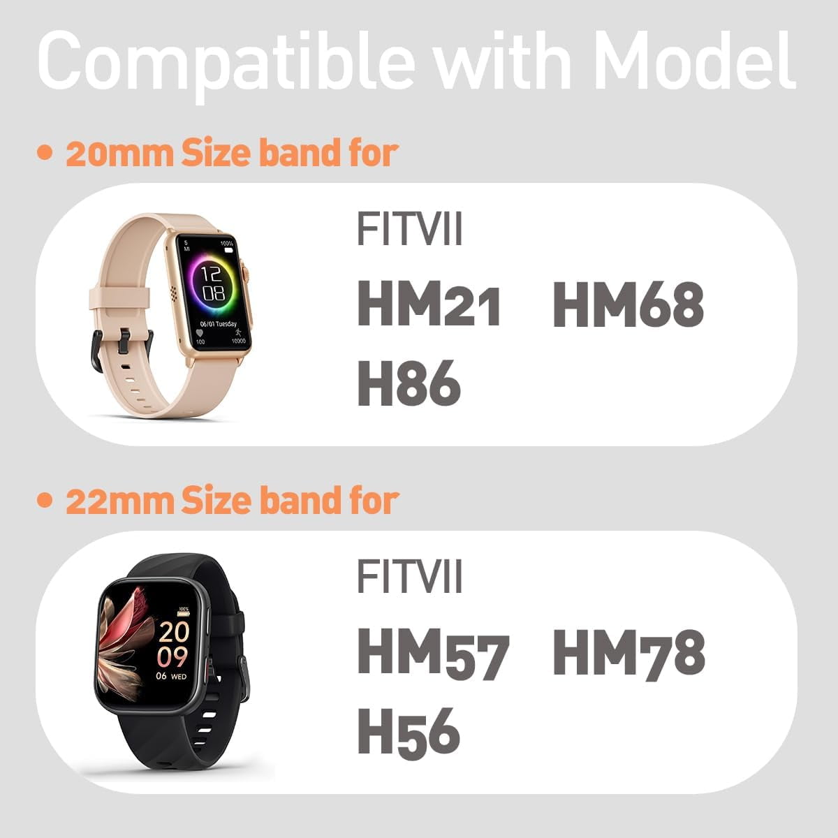ASIASN-Compatible for FITVII Smart Watch Bands, 20mm, 22mm Magnetic ...