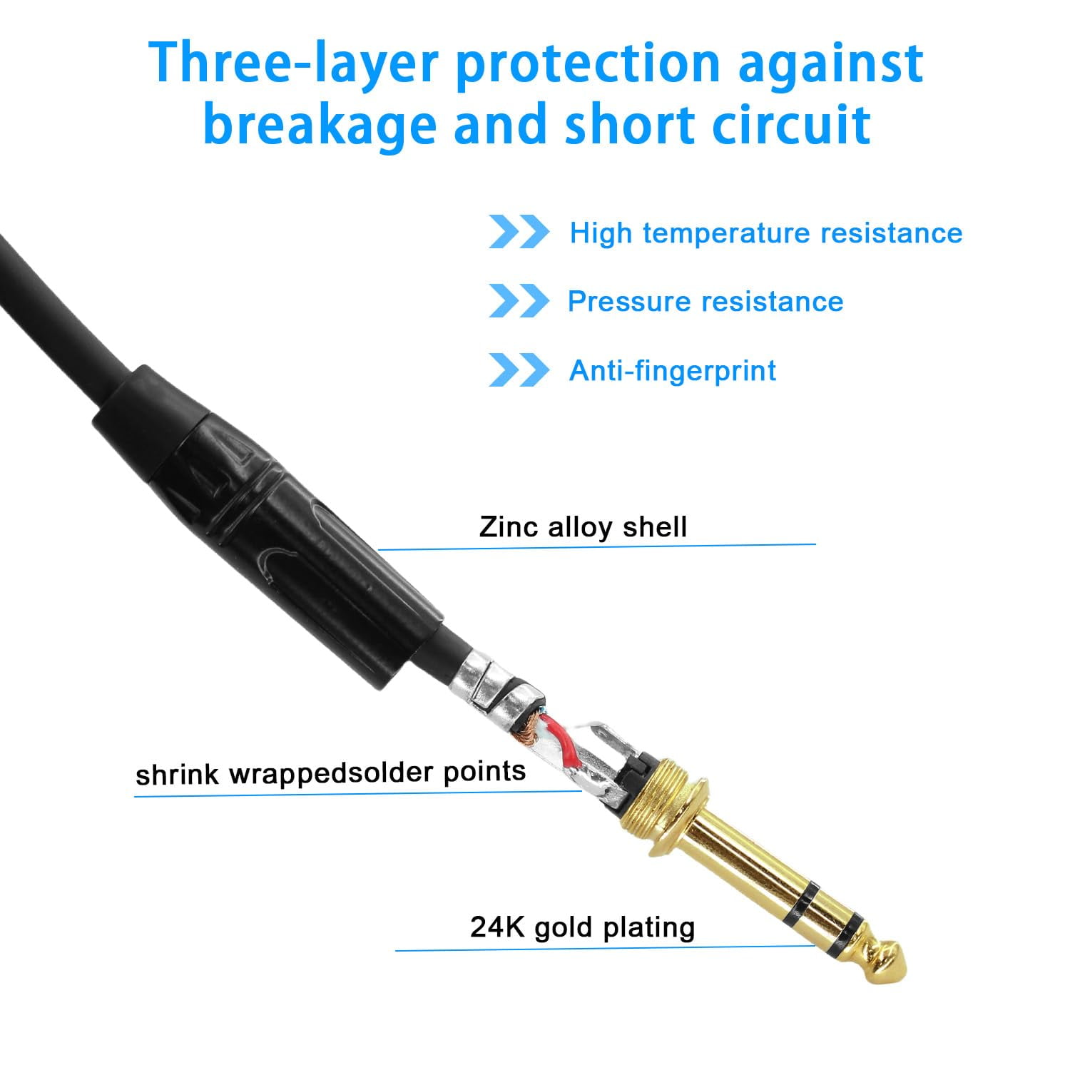 ASIASN-D Type Premium XLR Pass Through Cable 1.6FT, 2 Pack, 1/4 Inches ...