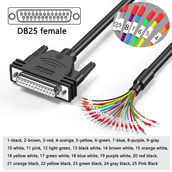 ASIASN-DB25 Female to Bare Wire with Cable Marker 3.3ft,D-SUB 25-Pin ...